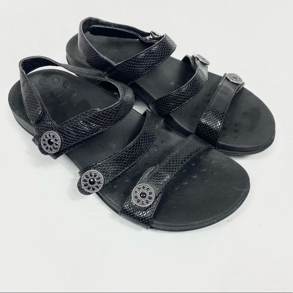 Vionic | Shoes | Vionic Cathy Black Floral Button Velcro Comfort ...